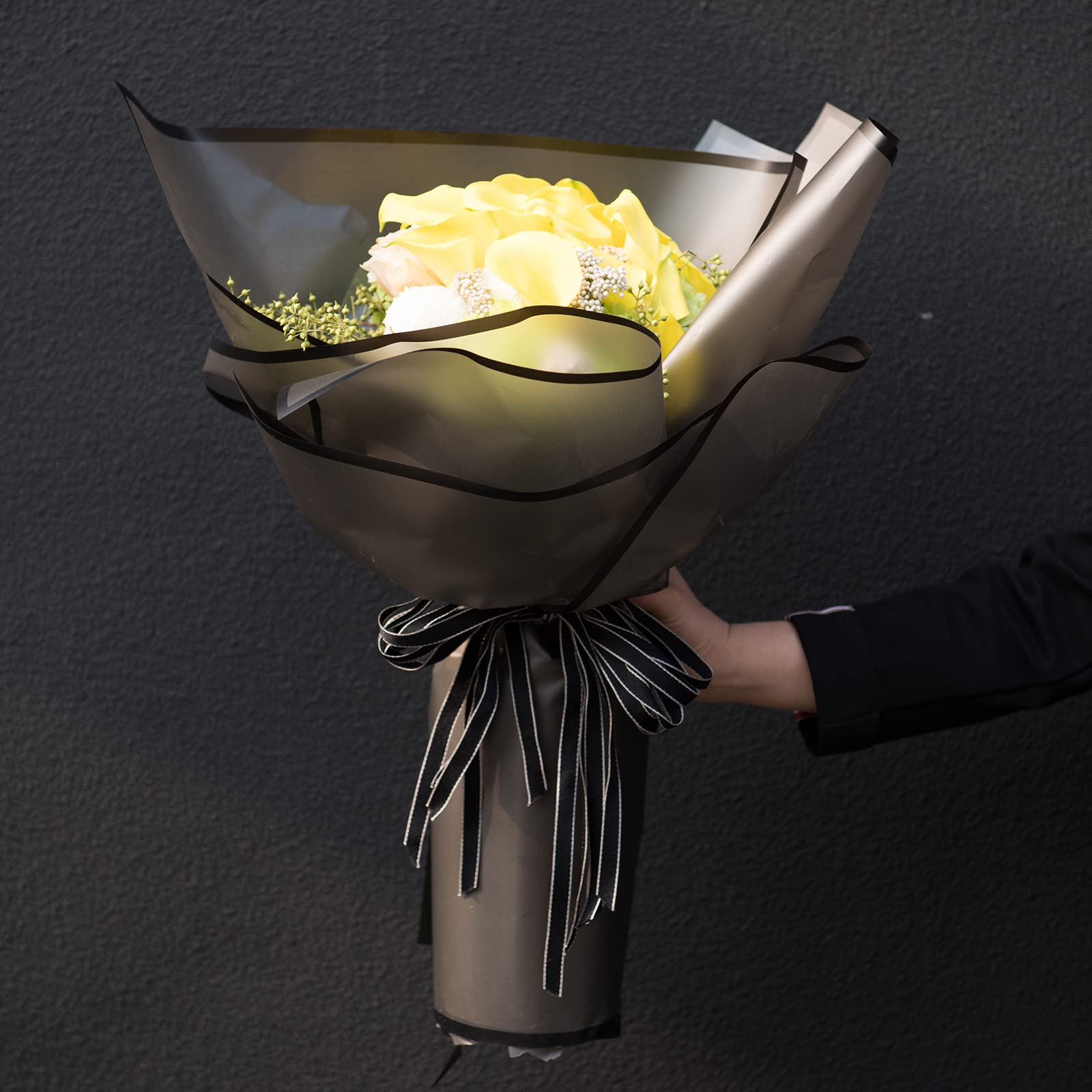 HYSSINOWRAP 20 sheet .flower wrapping paper.Flower packaging bouquet wrapping paper.KoreanFlorist Supplies, 22.8 * 22.8 inches (BLACK)