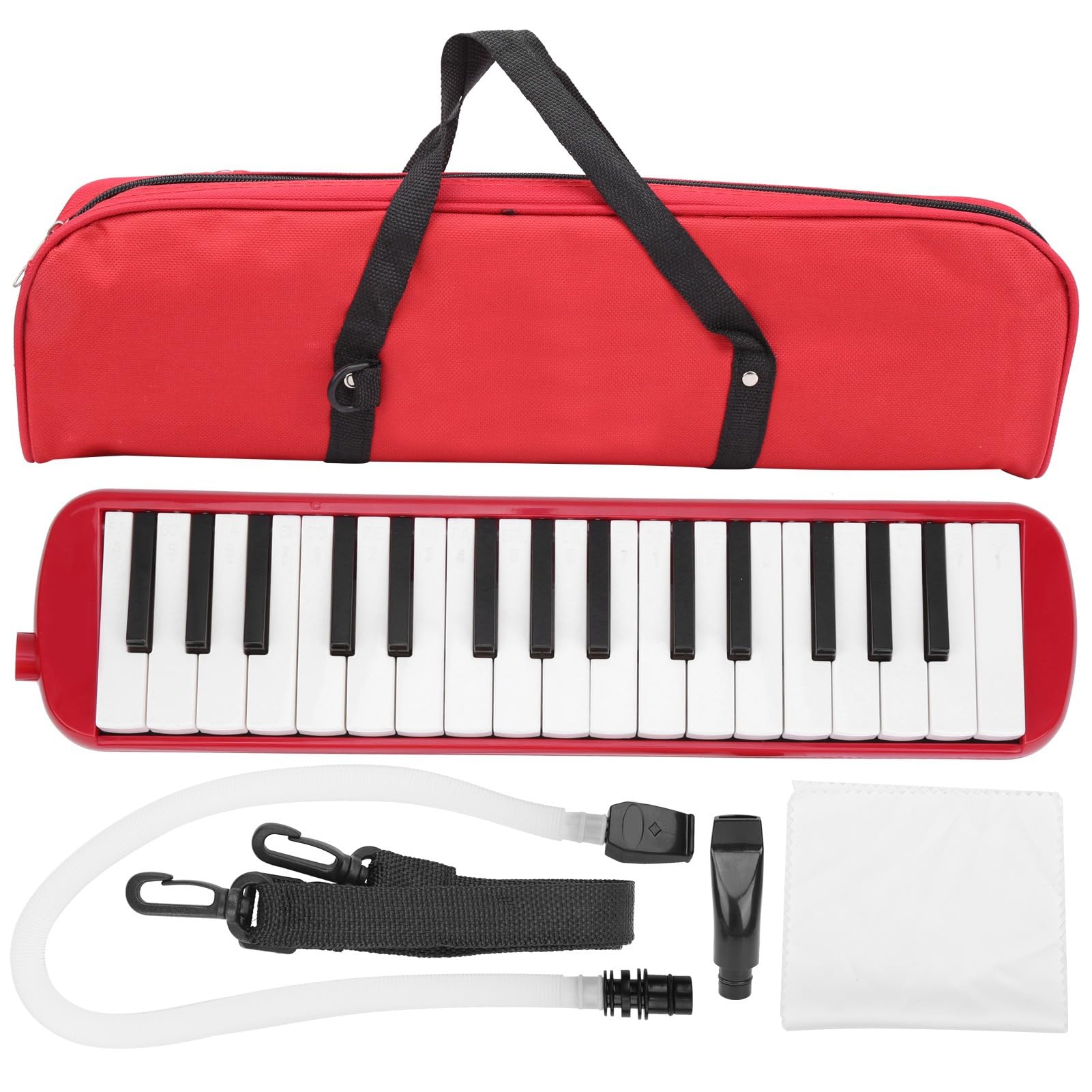 Beginner Melodica, 32 Keys Simple Melodica Portable Melodica with Carry Bag Melodica with Cornet Mouthpiece for Children Beginner Musical Training(red)