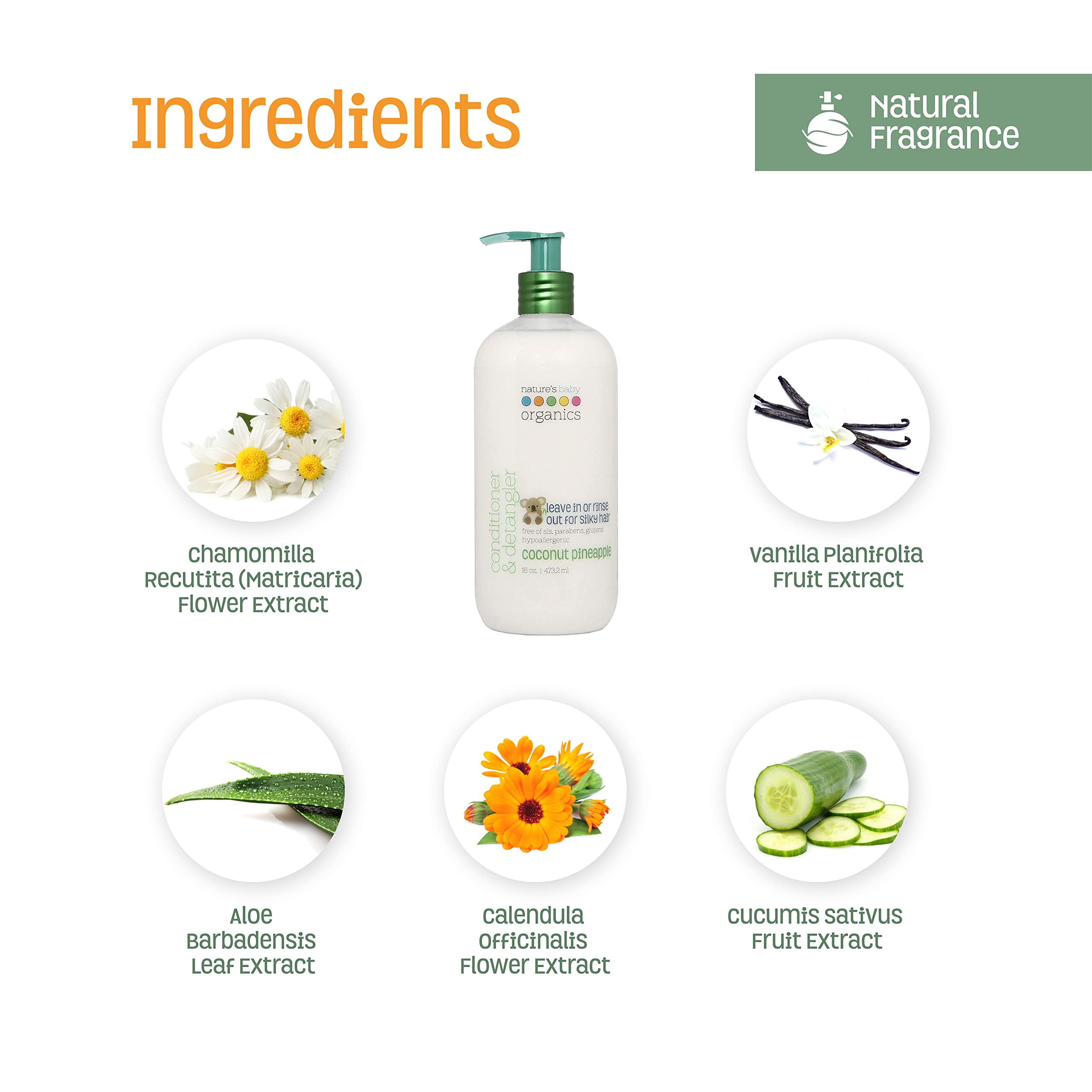 Nature's Baby Conditioner & Detangler - Formulated Specifically for Problem and Sensitive Skin - Tear Free - No Sulfate or Artificial Fragrances - Coconut Pineapple, 16 oz