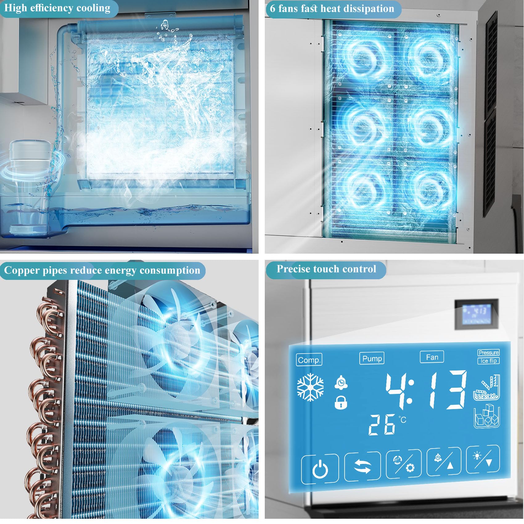 Commercial Ice Maker 400Lbs/24H Commercial Ice Machine with 400LBS Large Storage Bin for Business Cafe Bar 3-Year-Warranty (400Lbs/24H)