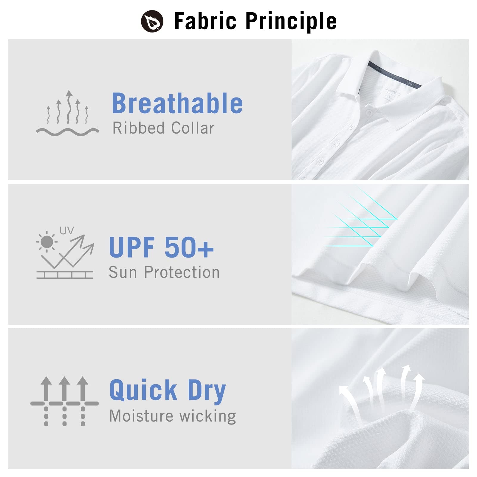 BALEAF Women's White Polo Shirts for Golf Short Sleeve Tops Quick Dry UPF50+ Lightweight 5-Button Pique Uniform Size L