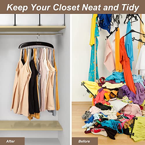 Leccod Upgrade Tank Top Hanger, Bra Hangers Space Saving Wooden 360° Rotating Non-Slip 24 Foldable Metal Hooks Closet Organizer for Camisoles, Bras, Belts, Scarfs(Black,1 Pack)