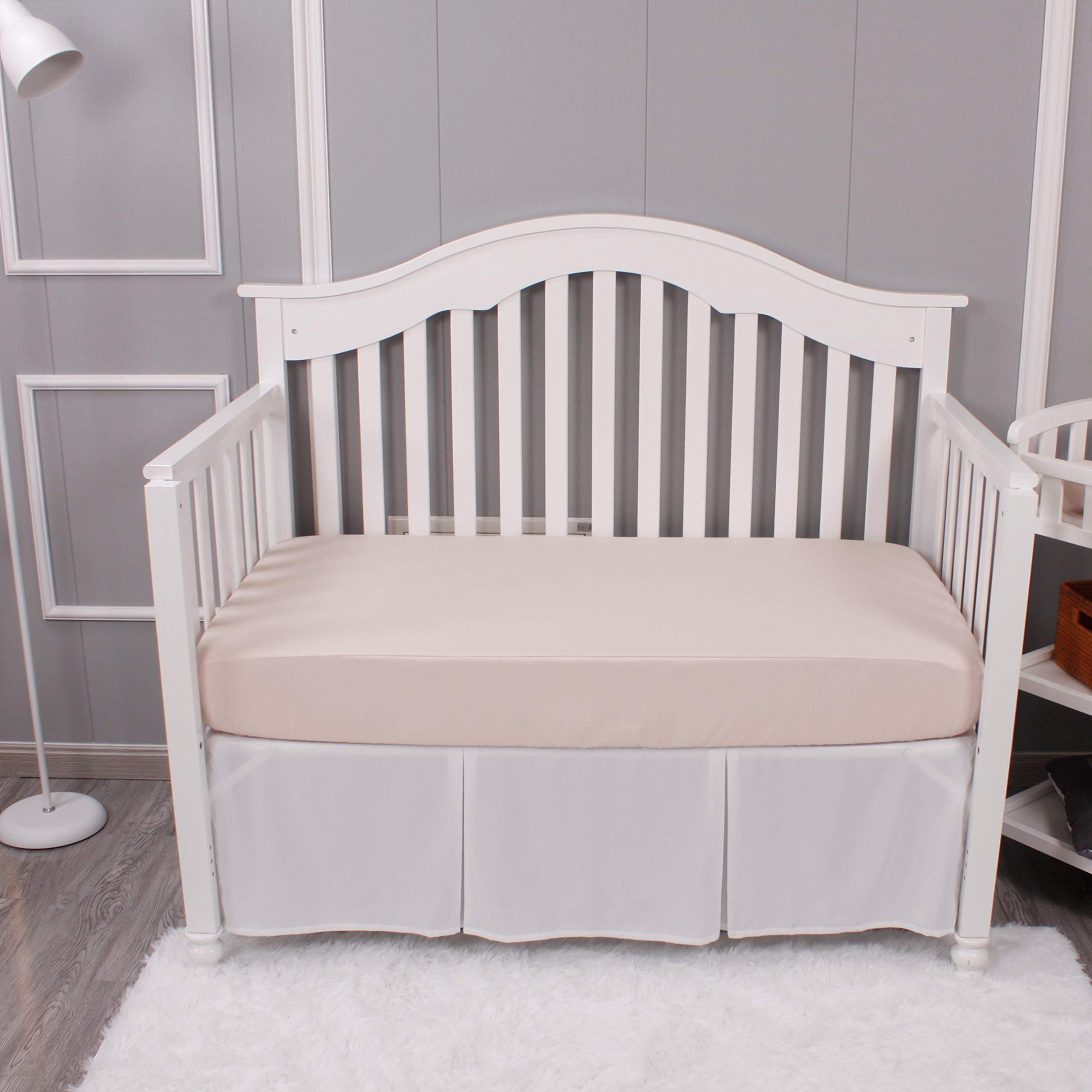 Belsden 3 Pack Soft Waterproof Crib Sheets, Wipeable Machine Washable Crib and Toddler Mattress Pad Cover, Fitted Microfiber Baby Sheets Set, 28’’x 52’’, Light Grey & Dark Grey & Apricot
