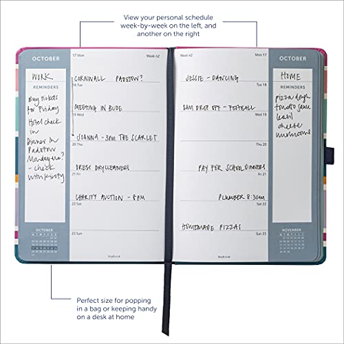 Busy B Busy Life Diary January to December 2022 - A5 Stripe Week to View Planner with Dual Schedules, Pen holder and Pockets