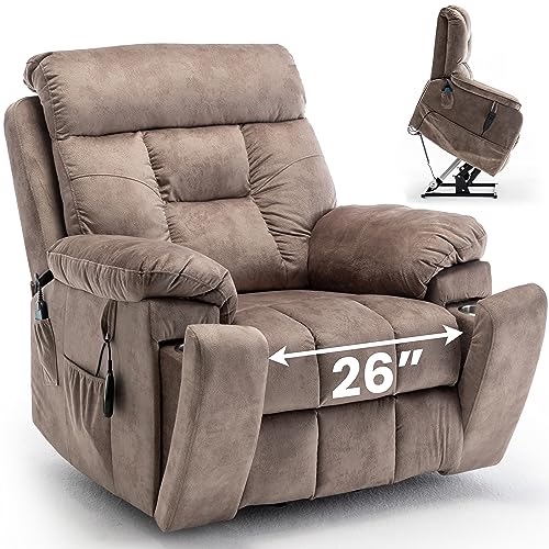 Cobplns 27in Extra Wide Recliner Chair-Living Room Chair,Ultimate Comfortable Goose Down Massage Chair, 400 lbs of Weight-Bearing Power Lift Recliners for Elderly(Light Brown)