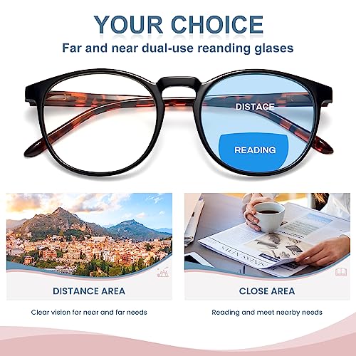 GIBLOGO Stylish 3 Pack Bifocal Reader+3 Pack Reading Glasses for Women Men - Blue Light Blocking Computer Readers - Ease Dry Eyes(mix01 1.50)