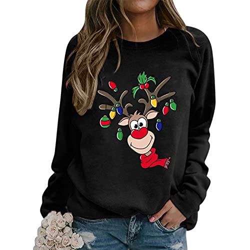 Blouses For Women Business Funny Christmas T-Shirt Long Sleeve Sweatshirts Flowy All-match Pullovers Clothes Outfits Black