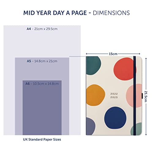 Busy B Mid Year Day a Page Diary August 2022 - August 2023. Spot A5 Daily Planner with Pen Holder, Elastic Closure and Year Planner