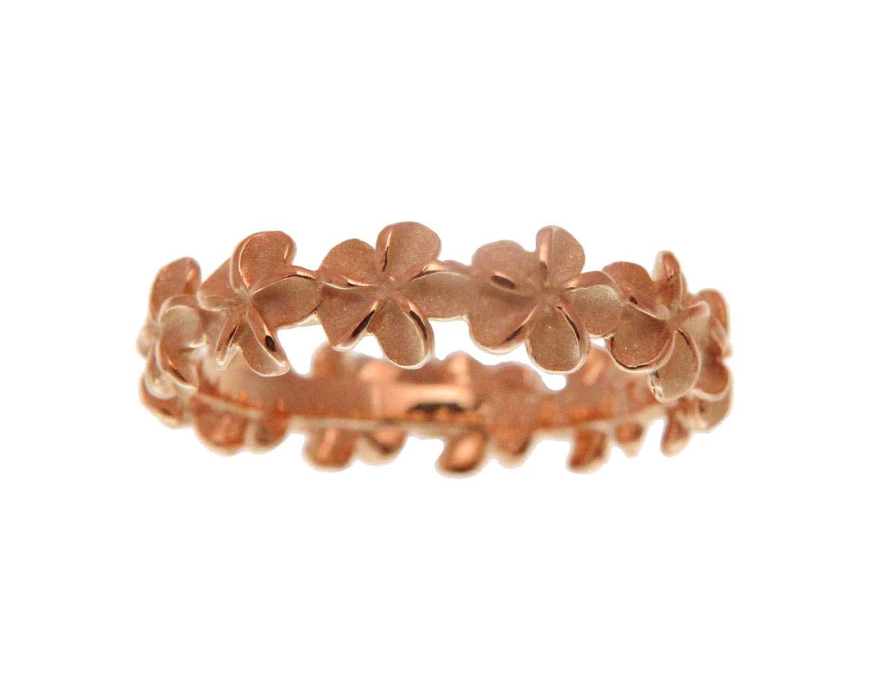 Arthur's Jewelry 925 sterling silver pink rose gold plated Hawaiian 5mm plumeria flower lei ring size 3.5