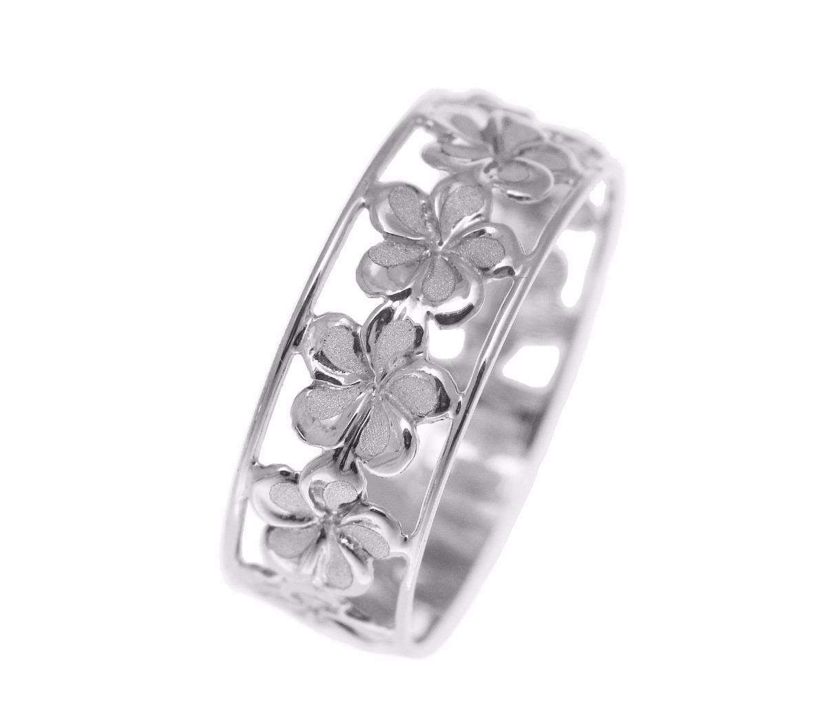 Arthur's Jewelry 14K solid white gold Hawaiian plumeria flower lei ring 6.5mm size 8