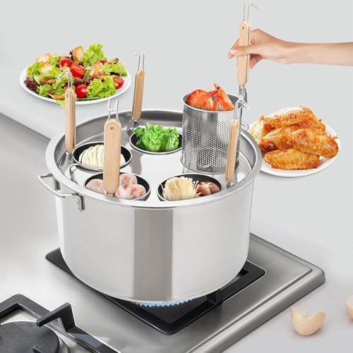 Commercial Pasta Cooker Insert Set, Kitchen Noodle Boiler Bucket, Stainless Stockpots with Divider and Colander Strainer, for Home Kitchen, Restaurant,4Holes(4Holes)