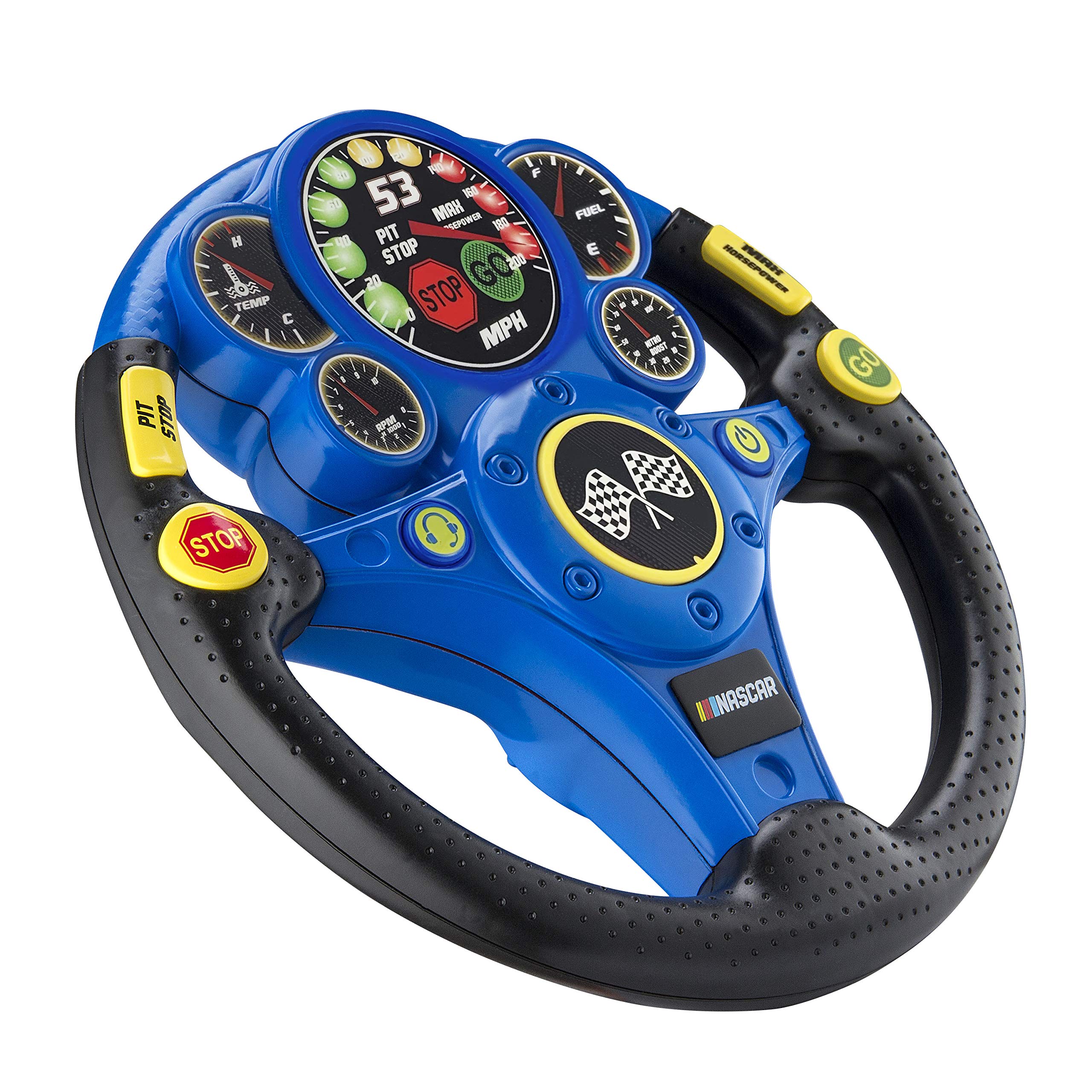 NASCAR Racing Wheel Rev N Roll Steering Wheel for Kids Toys, Boy Games Sound Effects Light Up Display Ages 3 Up Toddlers