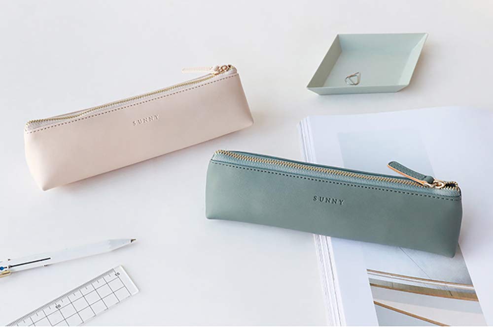 Doraking Pencil Bag Pen Case Cosmetic Makeup/ Stationery Pouch Bag Case/PU Leather Small Pouch Students Stationery Pouch Zipper Bag for Pens, Pencils, Markers (Apricot)