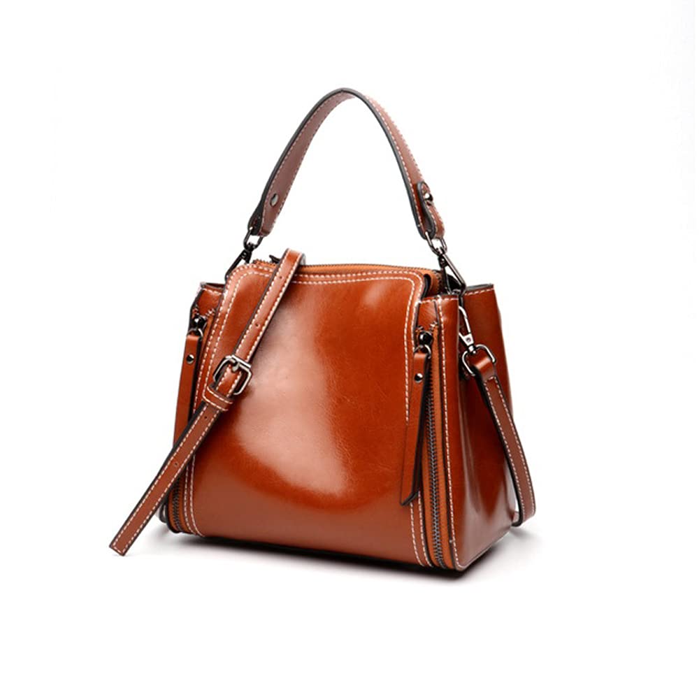 JIUFENG Top Handle Satchel Handbag Crossbody Bucket Bag for Women, Leather Purses for Women, Women's Tote Bag (Brown)