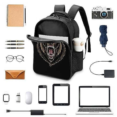 Ferocious Grizzly Bear 16 Inch Backpack Laptop Bag Casual Daypack for Traveling Camping Shopping