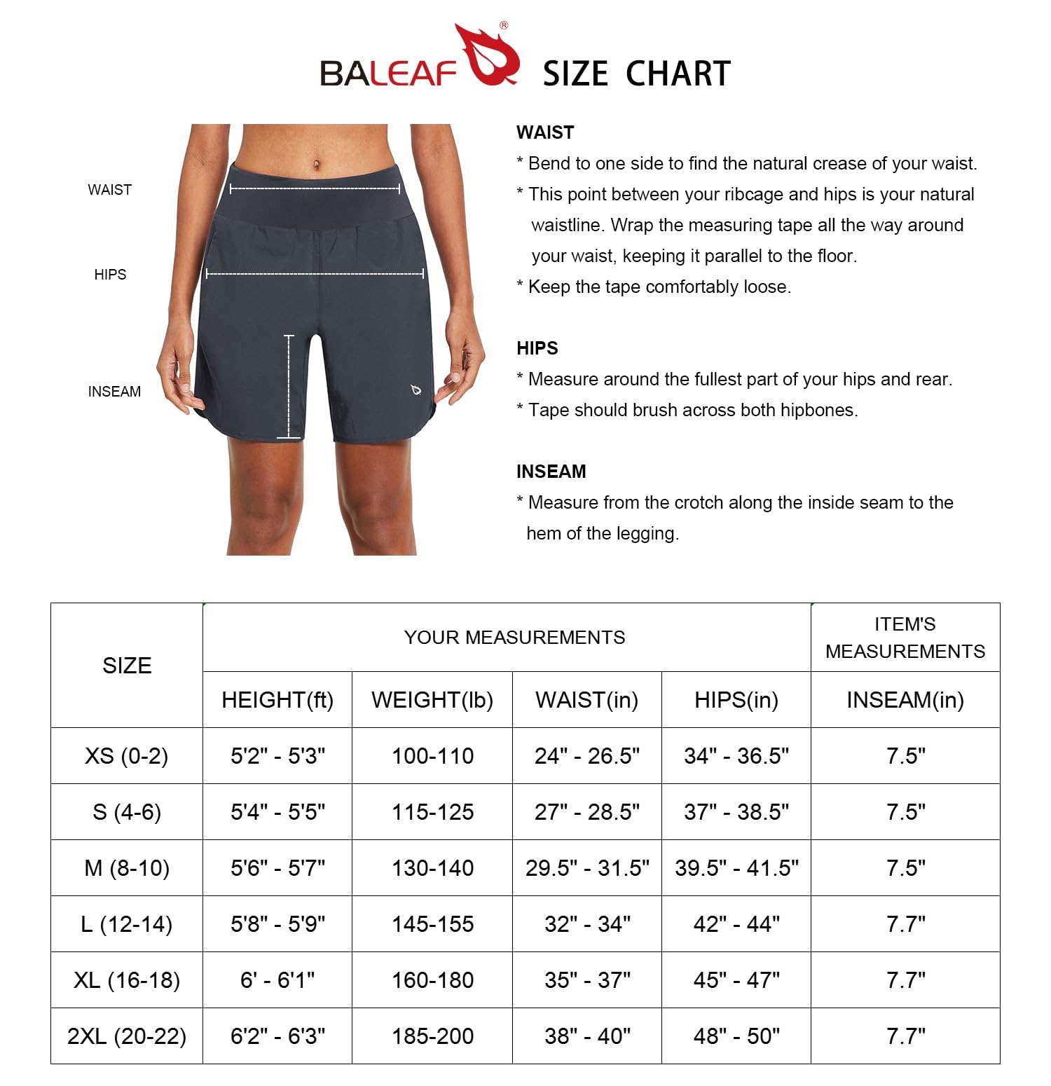 BALEAF Womens' 7" Long Running Athletic Shorts Back Zipper Pocket Workout Gym Shorts Quick Dry High Waist with Liner Black Size M