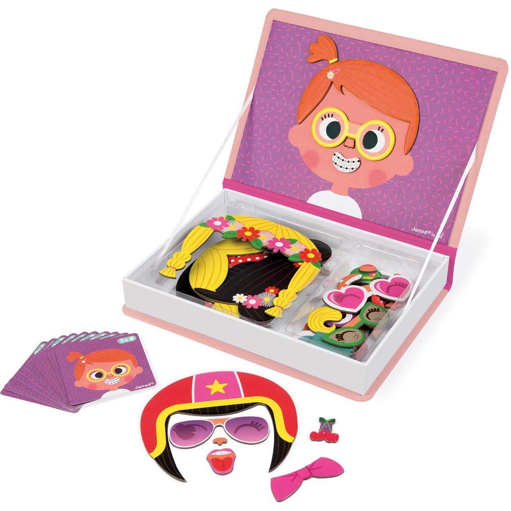 Janod MagnetiBook 66 pc Magnetic Girl Crazy Face Dress Up Game - Ages 3+ J02717