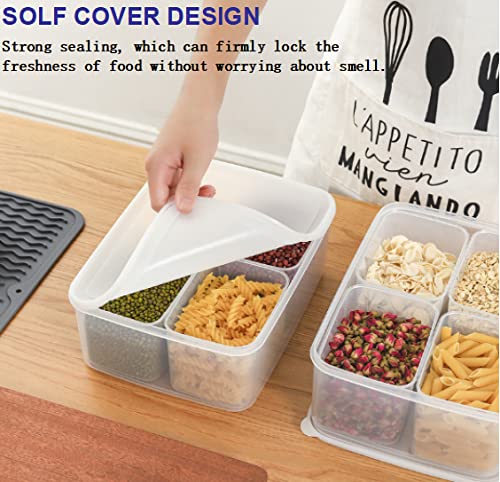 KNC Food Storage Containers with Lids Airtight,Reusable Fresh Produce Fruit Storage Organizer, Refrigerator Food Fresh Box with 4 detachable small boxes for Storing Fish, Meat, Vegetables,Grain