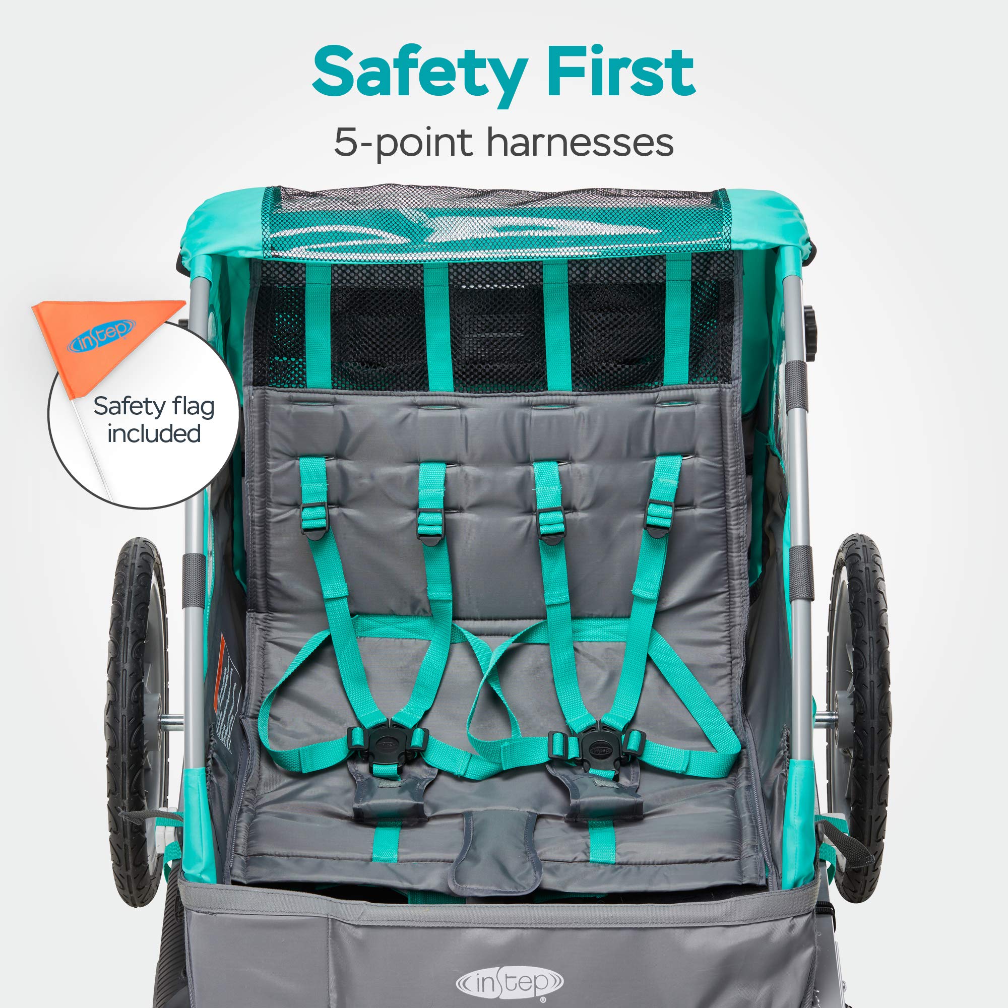 Instep Quick-N-EZ Double Tow Behind Bike Trailer, Converts to Stroller/Jogger, Teal