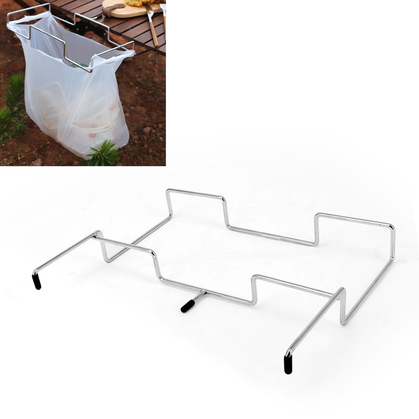 BLSYHDH Trash Bag Holder, Stainless Garbage Hanging Bag Holder Trash Can Bracket Table Garbage Rack, Lightweight Garbage Bags Hanger for Kitchen BBQ RV Camping Use,Kitchen Clean and Organized