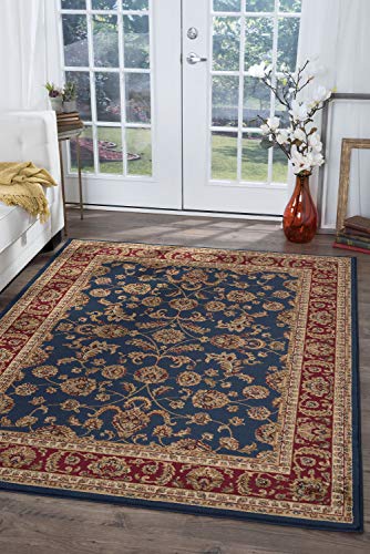 Sariya Transitional Oriental Navy Rectangle Area Rug, 5' x 7'
