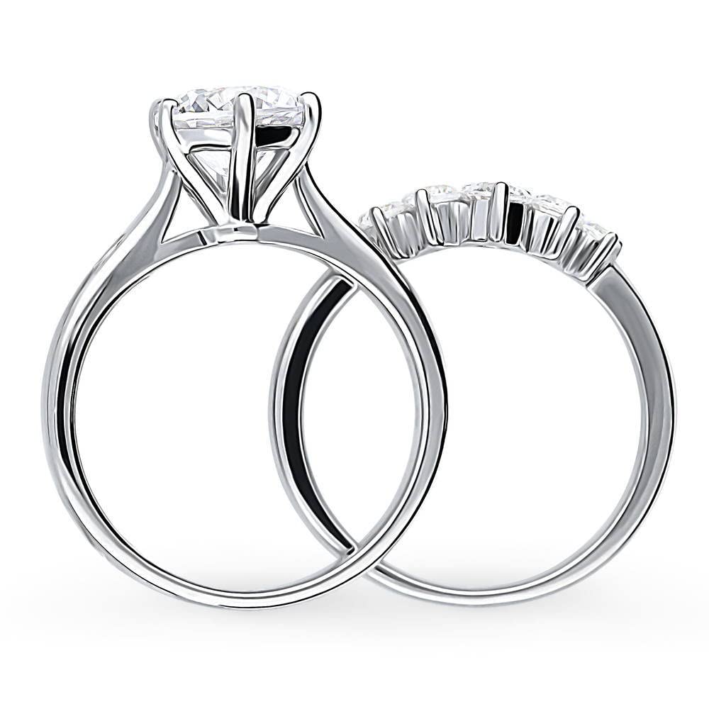 BERRICLE Sterling Silver 5-Stone Wedding Engagement Rings Cubic Zirconia CZ Solitaire Ring Set for Women, Rhodium Plated Size 5