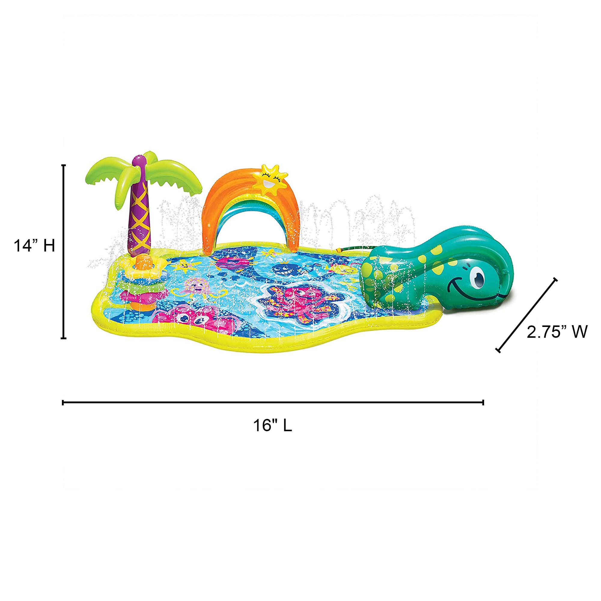 Banzai Splish 'N Splash Kids Inflatable Outdoor Water Park Play Mat with Water Slide, Rainbow Canopy, Starfish Stacker, and Sprinklers