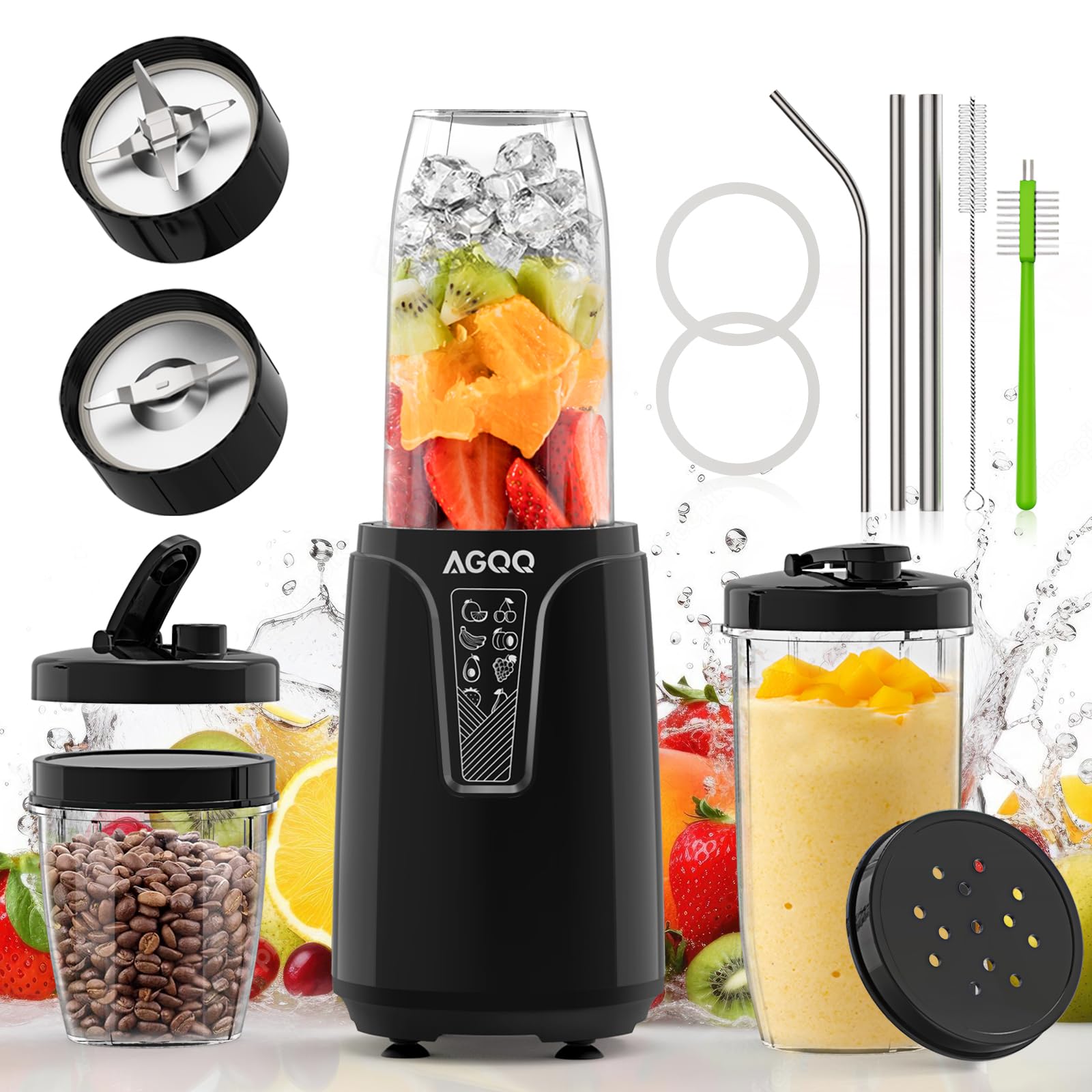 Blender for Shakes and Smoothies, 850W Personal Blender Smoothie Maker, 17 Pieces Countertop Blenders for Kitchen with 6-Edge Blade, Smoothie Blender with 2 * 20 oz To-Go Cups BPA Free