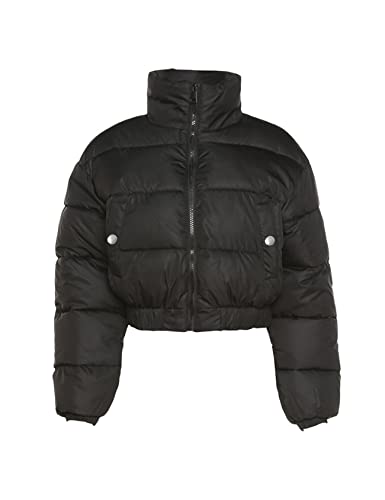 Gihuo Womens Cropped Quilted Puffer Jacket Lightweight Padded Coat Warm Puffy Coat Zip UP Bubble Coats with Pockets(Black-S)