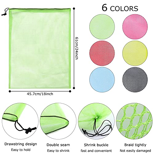 iMucci 18"X24" 6Pcs Mesh Laundry Drawstring Bag Nylon Drawstring Gym Bag with Cord Lock Closure