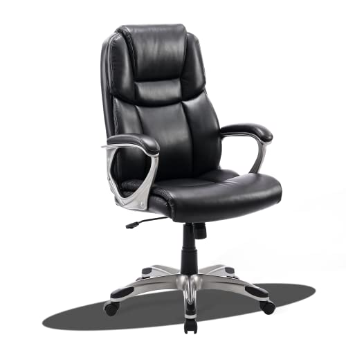 NeuType Executive Office Chair High Back Home Office Desk Chairs with Wheels PU Leather Ergonomic Computer Chair with Lumbar Support Adjustable Height & Swivel Big and Tall Office Chair - Black