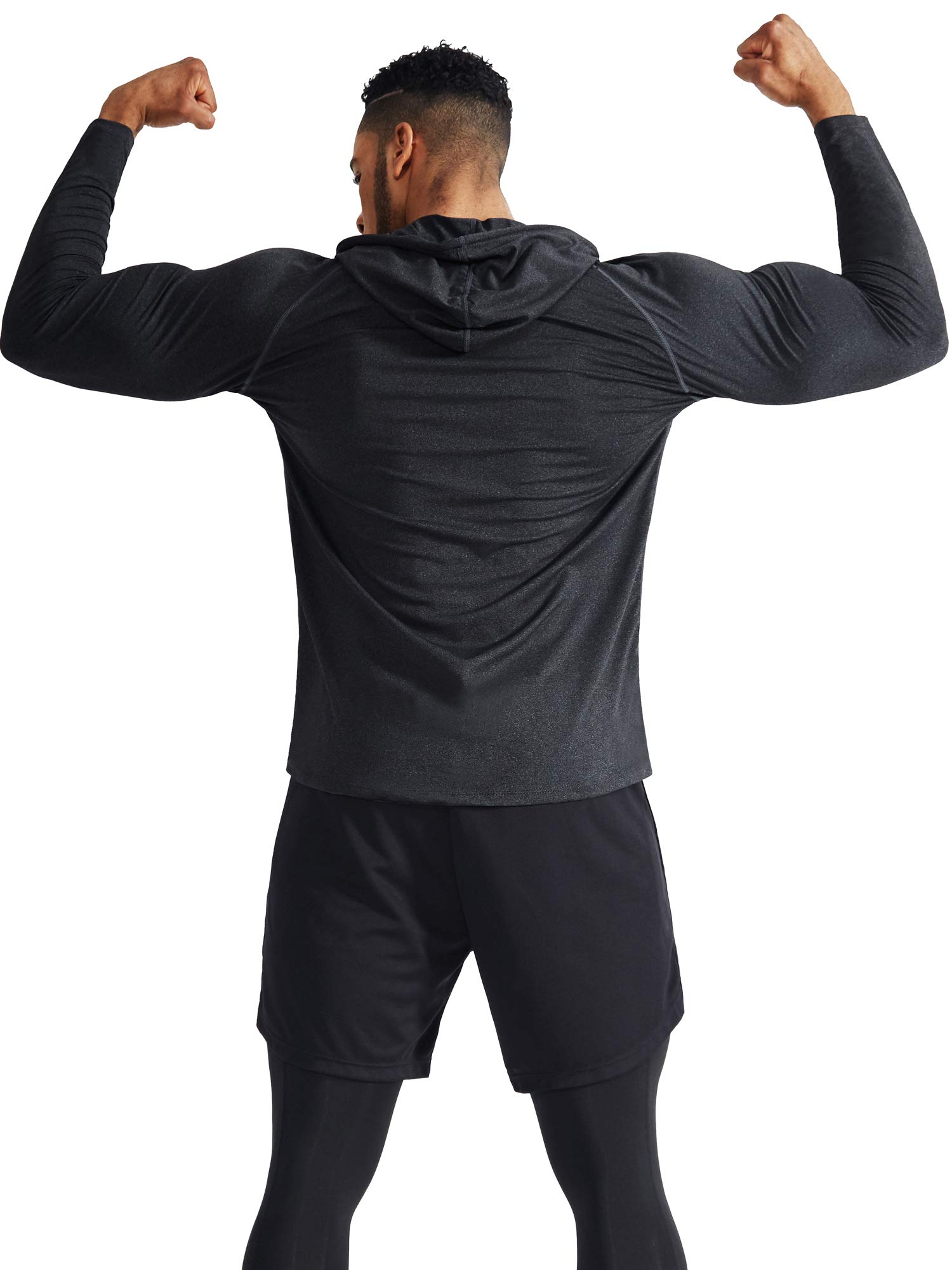 NELEUS Men's 2 Pack Dry Fit Running Shirt Long Sleeve Workout Athletic Shirts with Hoods,5071 Slate Grey,Dark Grey,US XL,EU 2XL