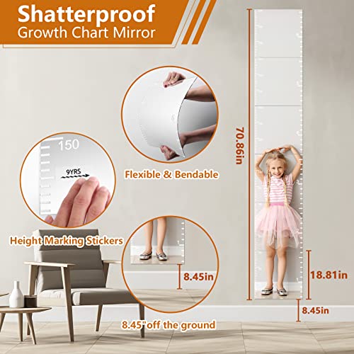 SLDIYWOW Shatterproof Growth Chart Mirror for Kids Acrylic Toddler Mirror Height Wall Ruler with Stickers Wall Mirror Full Length for Baby Children Bedroom Decor