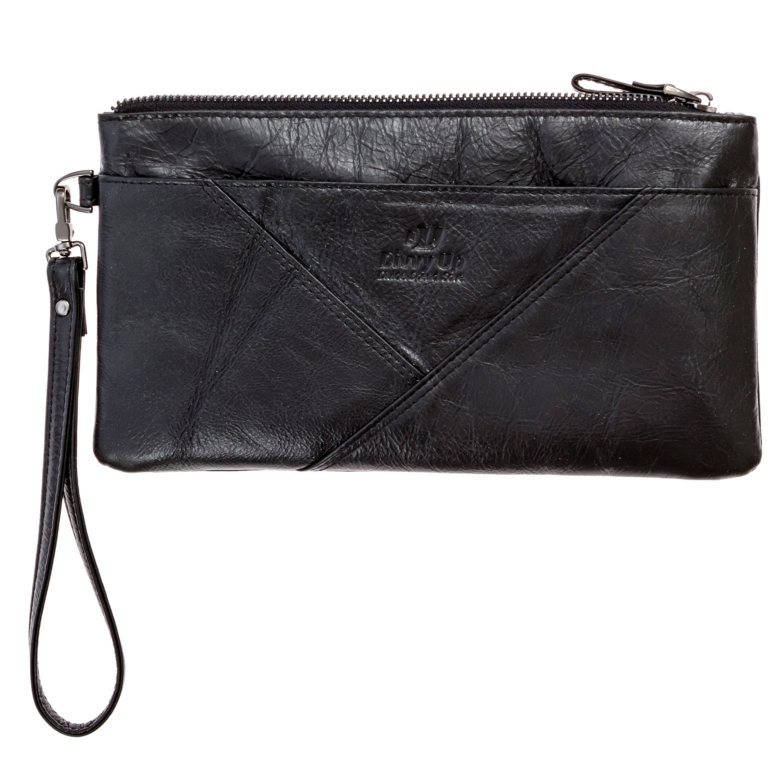 Divvy Up Womens Genuine Leather Clutch for Budget Envelopes, Cell Phone, Carry All Zipper Wristlet Purse for Women (Caramel Leather)