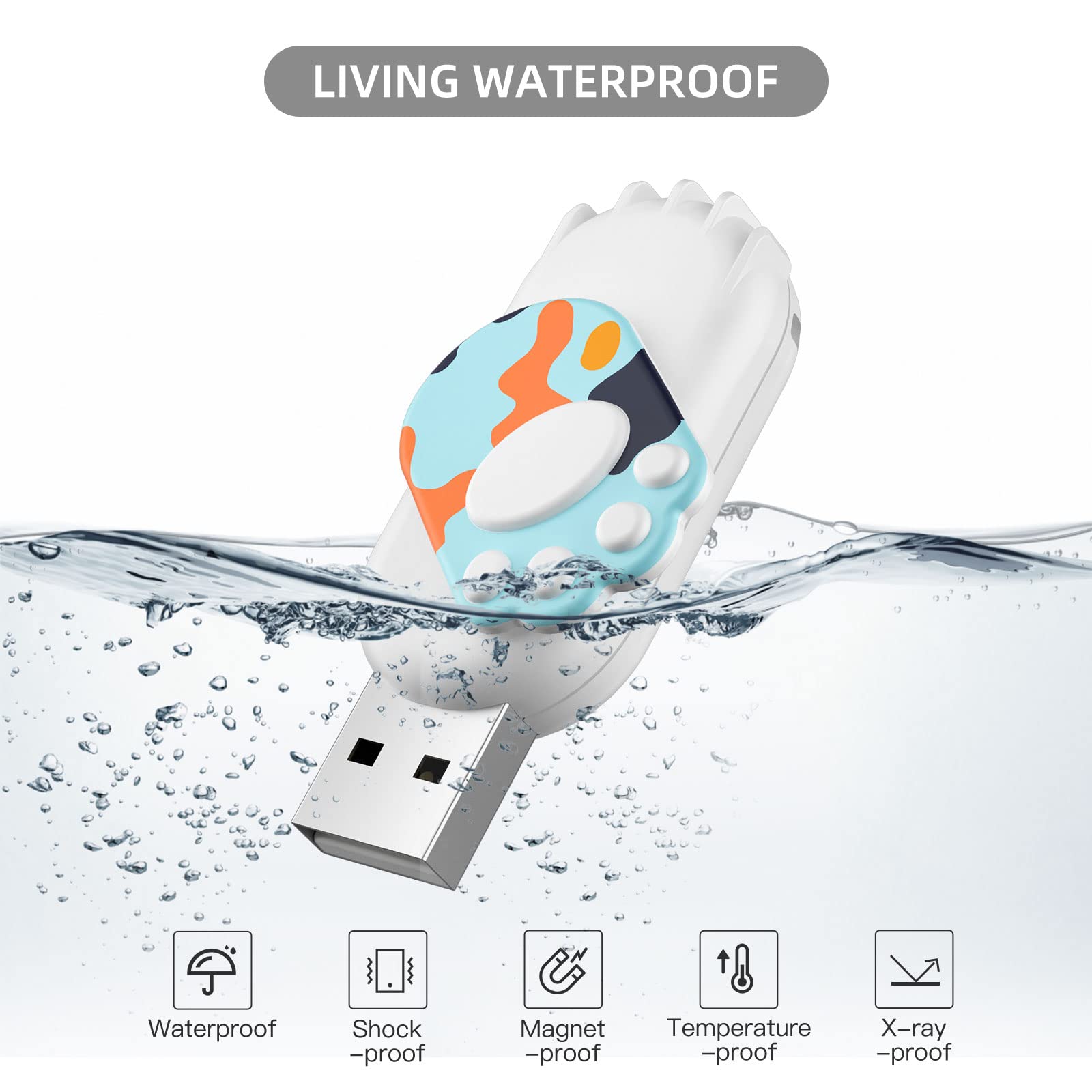 Bilious Cute USB Flash Drive, Swivel Paw Design Thumb Drives, Portable Fold Memory Stick U Disk, Waterproof Jump Pen Drive for Storage (128GB, Blue)