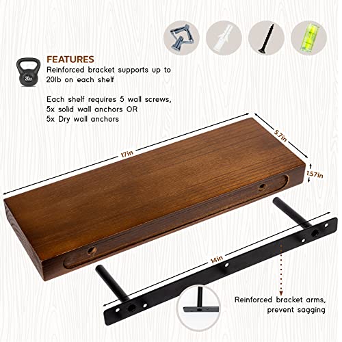 HOMESAURUS Floating Shelves Set of 2 Wall Mounted Shelves for Bedroom Decor, Bathroom Set, Living Room Decor and Kitchen Wall Shelves Decoration - Storage Shelf Rack & Display Shelves Decorations