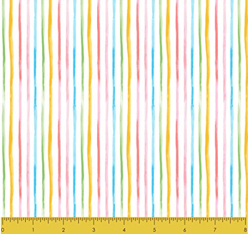 Stitch & Sparkle Fabrics, Watercolor Floral, Watercolor Stripe Cotton Fabrics, Quilt, Crafts, Sewing, Cut by The Yard, 44 Inches (SSWF010)