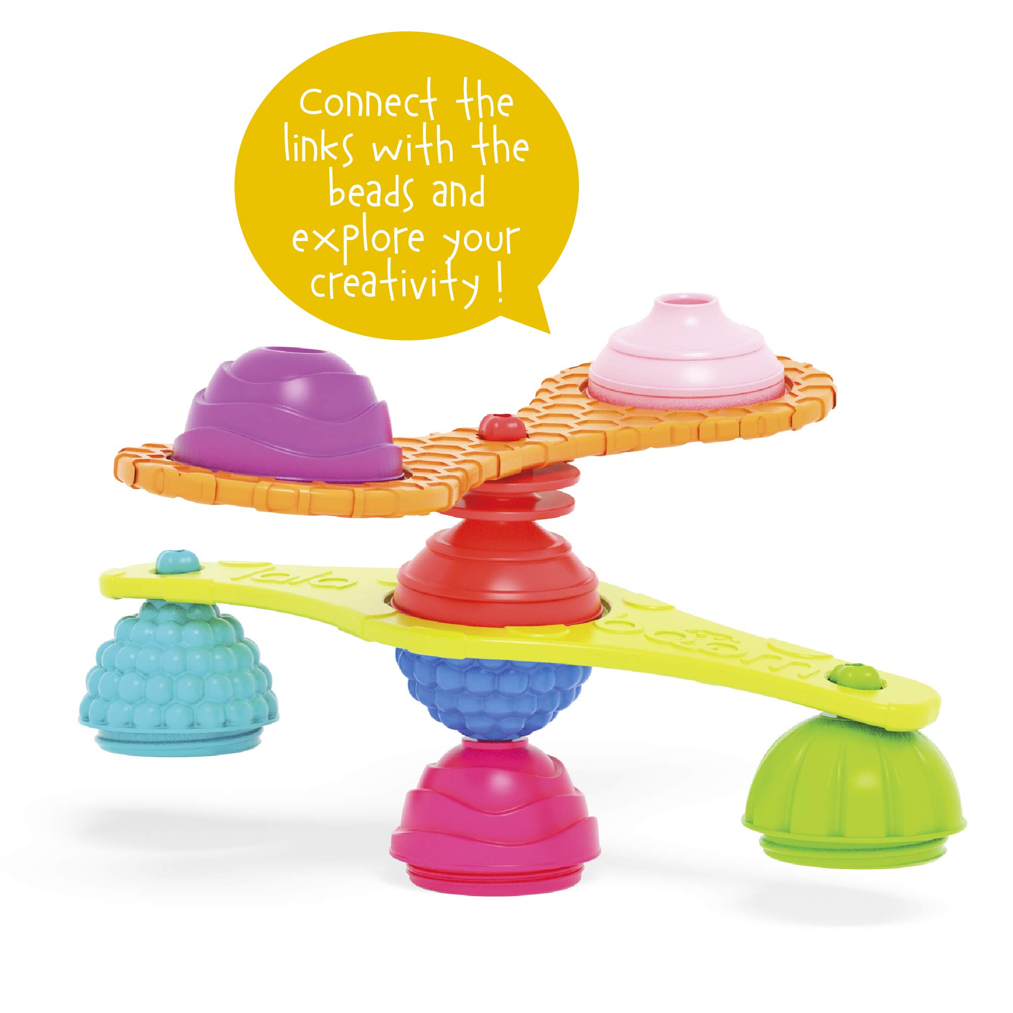 Lalaboom - Soft Links and Educational Beads - Learning Toy – Step by Step Shapes and Colors Construction Game for Children from 10 Months to 4 Years. Preschool Beads to Assemble - 10 Pieces - BL680