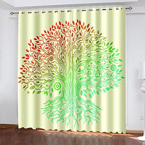 Bedroom Curtains Privacy Blackout Curtains for Living Room and Bedroom 2panels W66 X L90 inch Colored Tree QWEFGDF