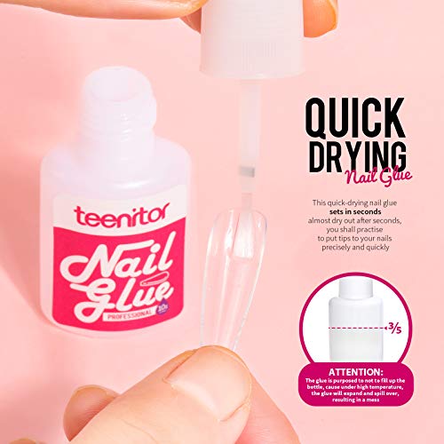 Clear Coffin Nail Tips Set, Teenitor Long Acrylic Nail Tip Full Cover Clear Press On Nails, 600pcs Ballerina False Nails Tips With Nail Glue, Acrylic Nail Clipper Files And Buffer Polisher Nail Brush for Beginners
