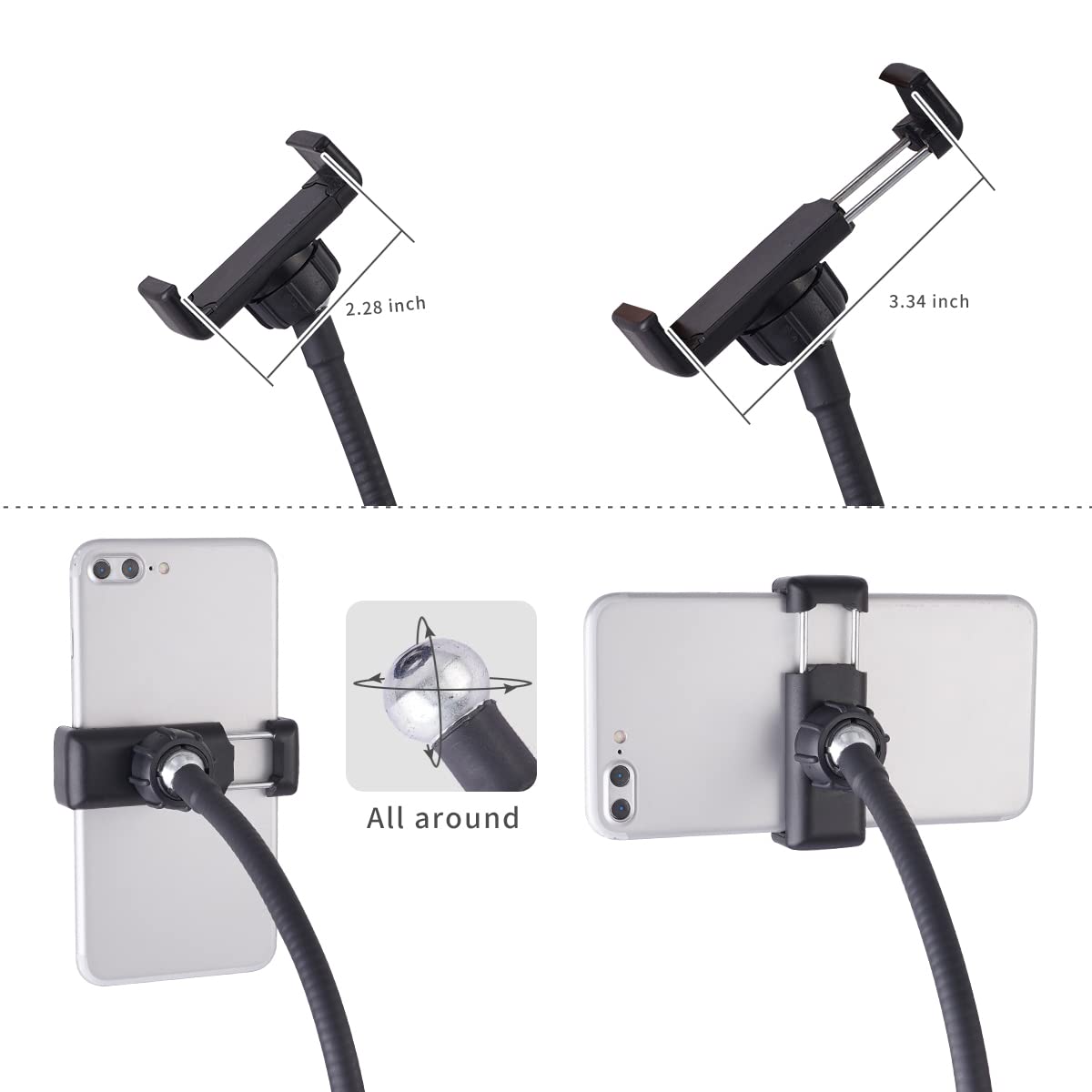 Tranesca Selfie Ring Light with Cell Phone Holder Stand for Live Stream/Makeup, LED Camera Lighting [3-Light Mode] with Flexible Arms Compatible with Cell Phones and Camera (Black)