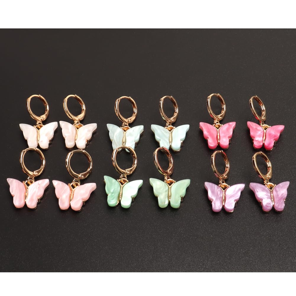 Butterfly Earrings Tiny Hoop Earrings Colorful Acrylic Butterfly Earrings For Women (Small acrylic butterfly)