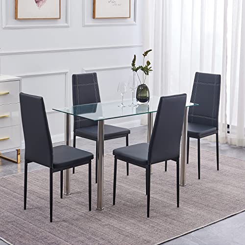 Clear Glass Dining Table 45.3" * 23.6" * 29.5", Rectangular Kitchen Table with Tempered Glass Tabletop and Chrome Legs, Clear Glass Kitchen Table for Restaurant, Apartment and Small Space