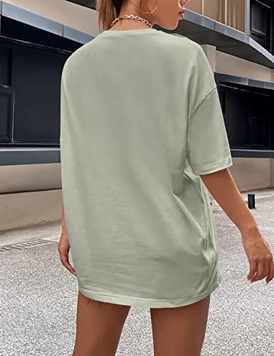 Lauweion Women Drop Shoulder East Hampton Letter T-Shirt Oversized Graphic Baggy Trendy Tee Shirt Top Green