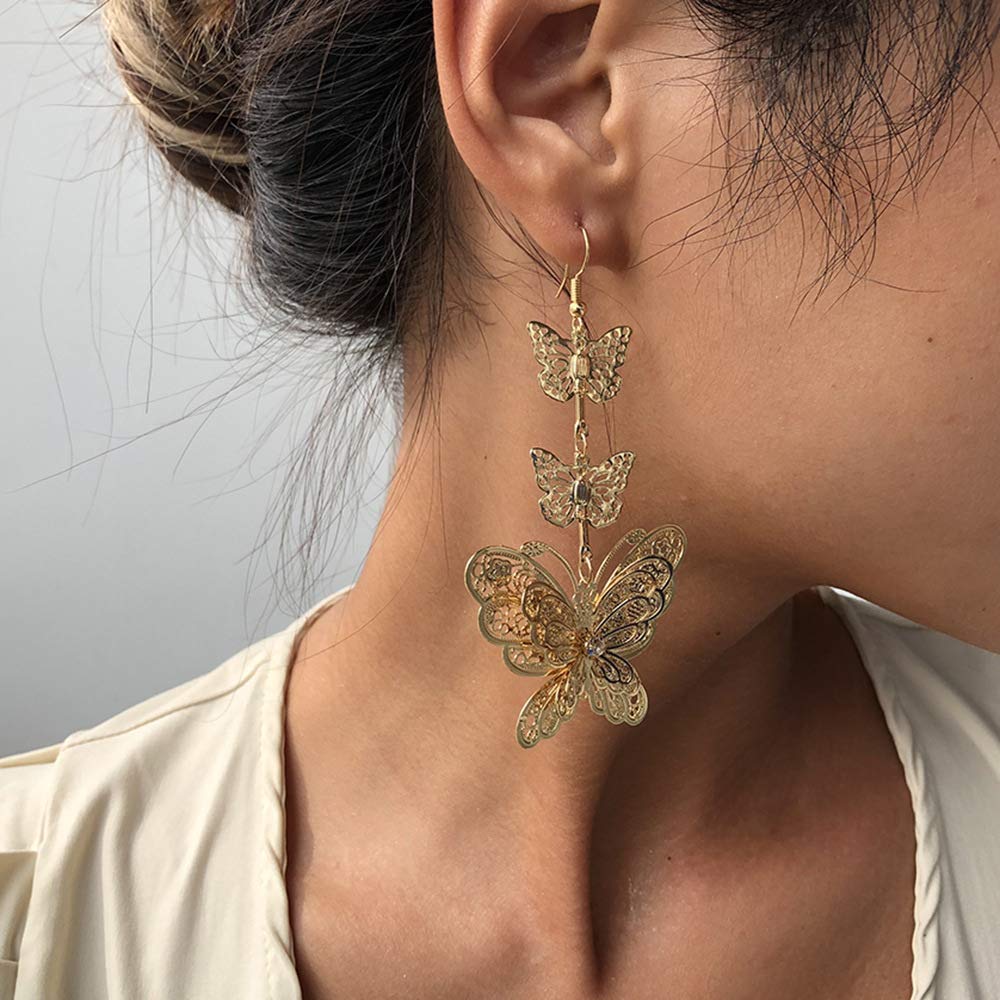 Butterfly Earrings for Women,14K Gold Gold Plated Dainty Vivid Butterfly Tassel Drop Dangle Jewelry