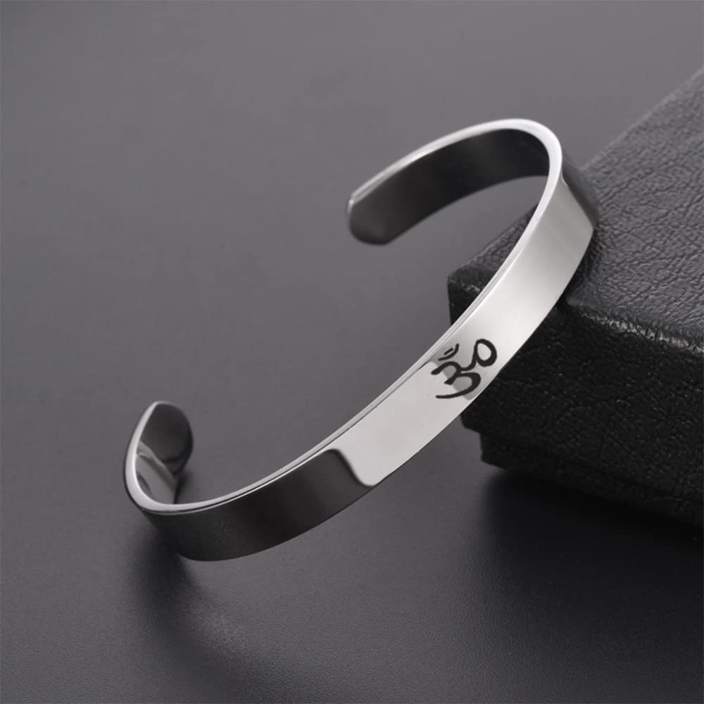 BaBakiak OM Bangle Stainless Steel, AUM Bracelet Cuff, Indian Jewelry for Meditation Yoga