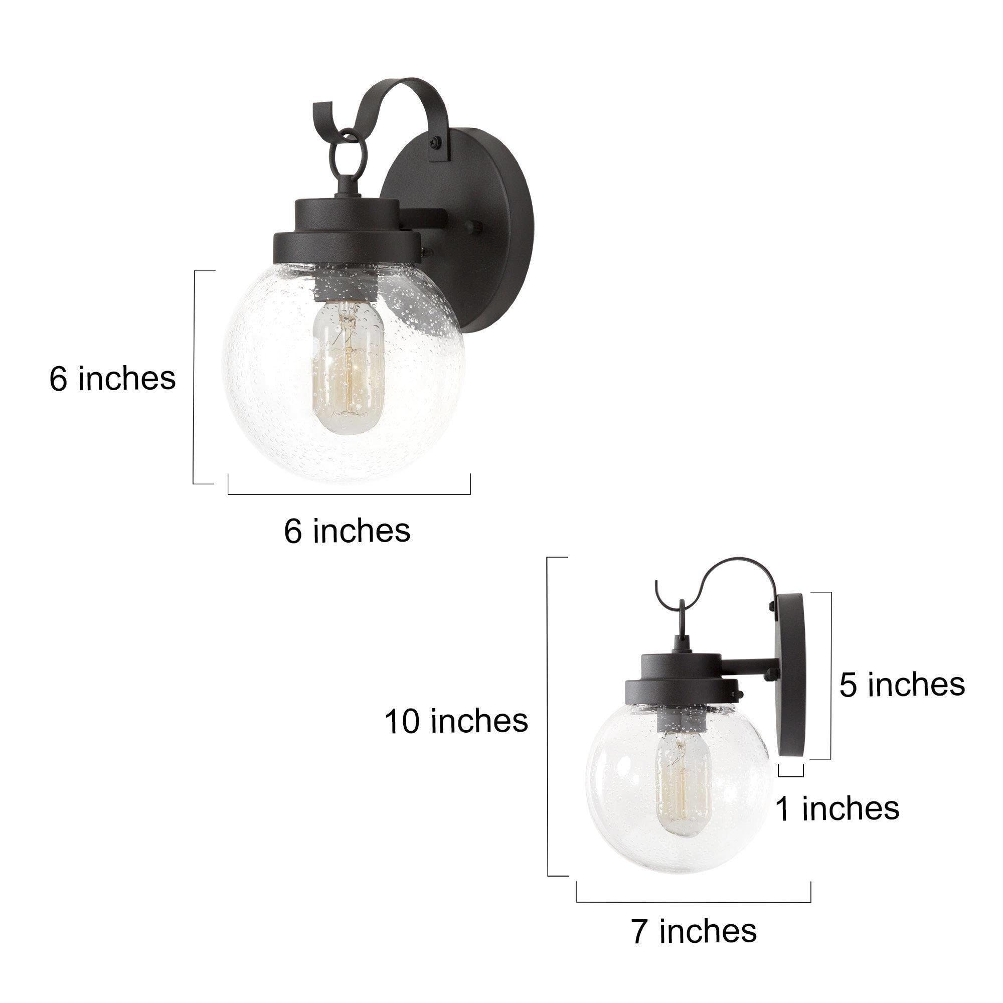 LALUZ Sphere Porch Light, Outside Lights for House with Seeded Glass Globe, Weather-Proof Outdoor Light Fixtures Wall Mount for Front Door, Garage, Yard, Patio, Textured Black Finish, 2 Pack