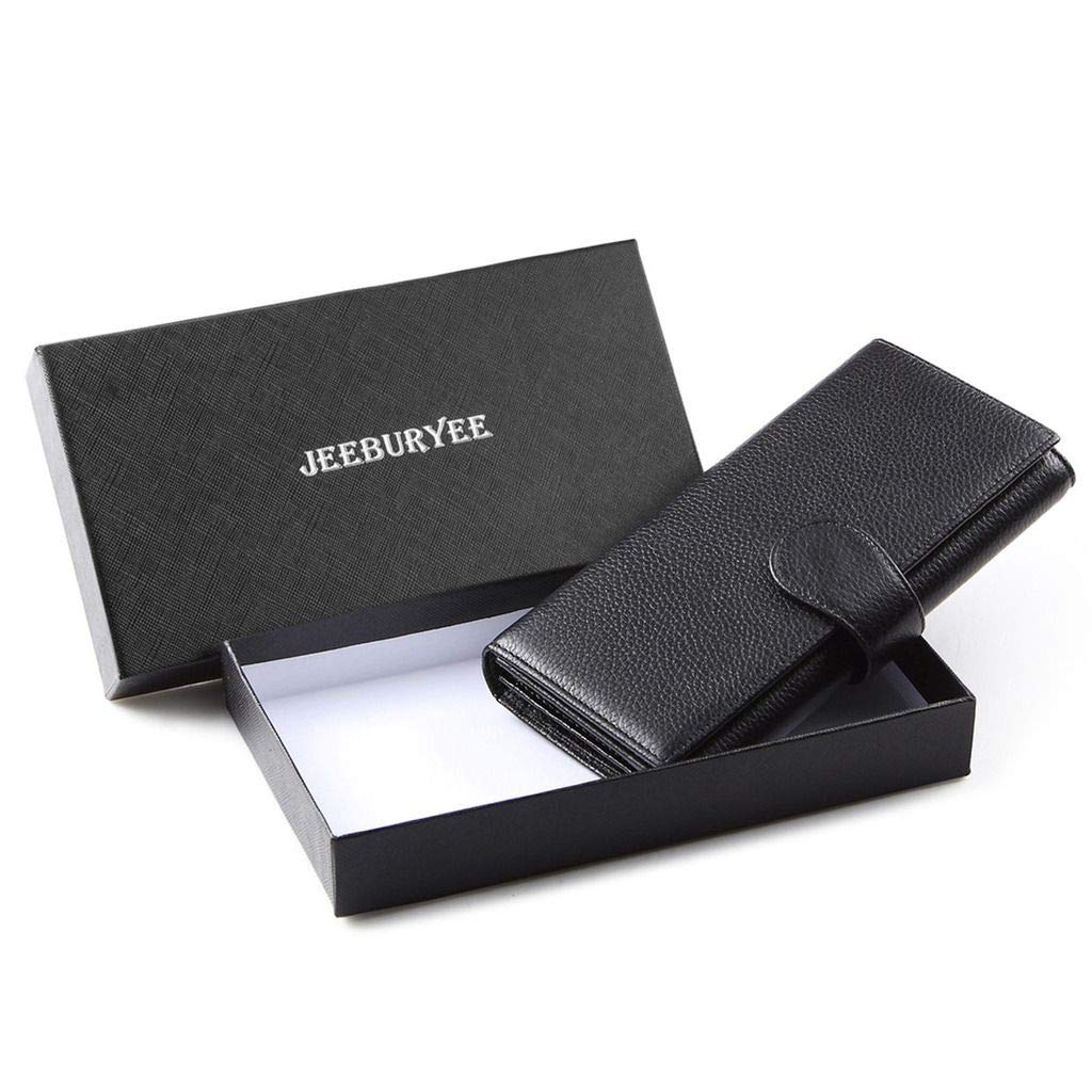 JEEBURYEE Womens RFID Blocking Genuine Leather Clutch Wallet Card Holder Ladies Long Purse Large Capacity Organizer Wallet Black