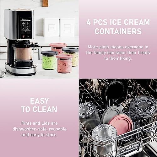 Ice Cream Machines Containers Lids BPA-Free & Dishwasher Safe, Containers Replacement Pints and Lids Compatible with NC299AMZ & NC300s Series Creami Ice Cream Makers(Pink/Grey)