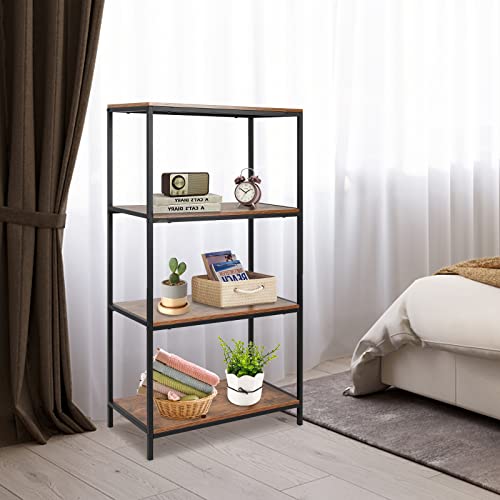 ECOMEX 4 Tier Bookshelf, Tall Bookcase with Metal Frame for Stroge,Industrial Bookshelf and Bookcases for Bedroom,Livingroom,Office Brown